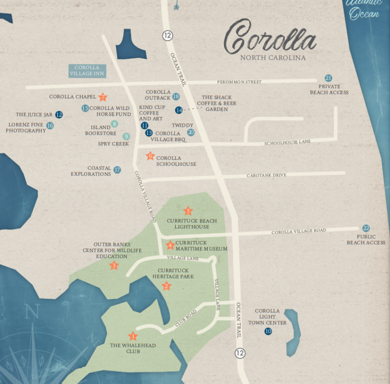 Map of the Historic Corolla Village - Corolla Village Inn